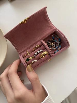 China Velvet Cylindrical Jewelry Box 3 Compartments Ring Necklace Bracelet Storage Travel Portable for sale