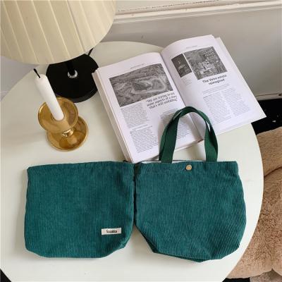 China Vintage Corduroy Mini Clutch Bag Casual Portable Ladies Handbag 20cm Large Capacity Bento Bag for sale