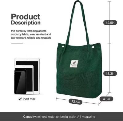 China Women's Corduroy Canvas Shoulder Bag Crossbody Tote with Magnetic Buckle 35x25cm for sale