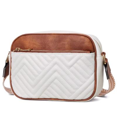 China Vintage Quilted Embroidery Check Crossbody Bag 16x22x6.6cm Adjustable Strap Small Purse for sale