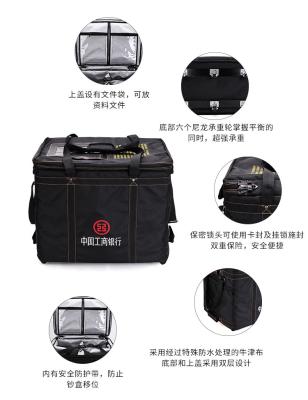 China Customizable Security Banknote Bag 55x30x50cm with Waterproof Oxford Fabric and Six Nylon Wheels for sale