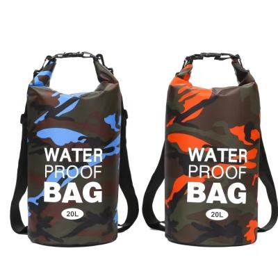 China Camouflage Waterproof Dry Bag 20L PVC Single Double Shoulder Drift Bag for Outdoor Wading for sale