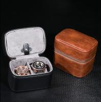 China Two Watch Collection Jewelry Box Cowhide Leather Portable Storage Case with Removable Pillow for sale