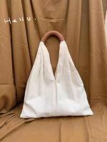 China Vintage French Cotton Linen Canvas Shoulder Bag 45x60cm Large Capacity Harajuku Style for sale