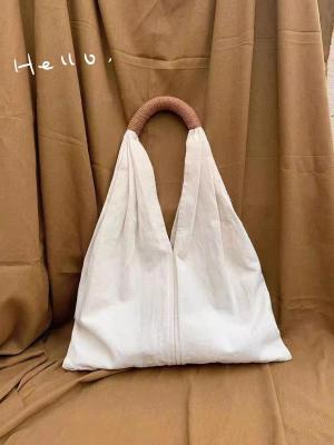 China Vintage French Cotton Linen Canvas Shoulder Bag 45x60cm Large Capacity Harajuku Style for sale