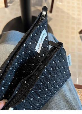 China Polka Dot Black Makeup Bag Portable Travel Storage Pouch 19x12x3cm for sale