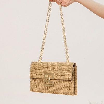 China Women's Multi-Layer Chain Clamshell Lock Straw Shoulder Bag 18x29cm Holiday Style for sale