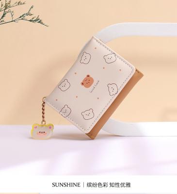 China PU Small Coin Purse 8x10.5cm Cute Bear Design Short Wallet for Girls Students for sale