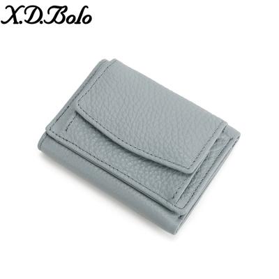 China RFID Anti-Theft Leather Women's Wallet 3x10x7cm Mini Cowhide Coin Card Holder for sale