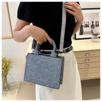 China Vintage Chic Textured Letter Tote Bag Women Large Capacity 22x17x8cm PU Handbag Wide Strap Shoulder Bag for sale