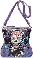 China Sugar Skull Day of the Dead Crossbody Handbag Faux Leather Purse 9x9.5 Inch Shoulder Bag for sale