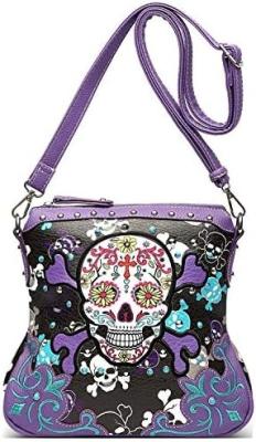 China Sugar Skull Day of the Dead Crossbody Handbag Faux Leather Purse 9x9.5 Inch Shoulder Bag for sale
