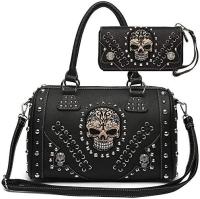 China Sugar Skull Day of the Dead Punk Art Purse Handbag with Removable Strap 13x8.5x5.5 inch for sale