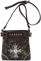 China Camouflage Rhinestone Cross Pistol Buckle Western Crossbody Handbag 10x9.75x2.85in Vegan Leather for sale