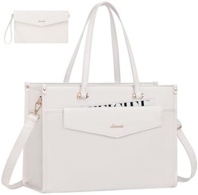 China LOVEVOOK 15.6 Inch Laptop Bag for Women PU Leather Tote 2-in-1 Work Briefcase with Detachable Clutch for sale