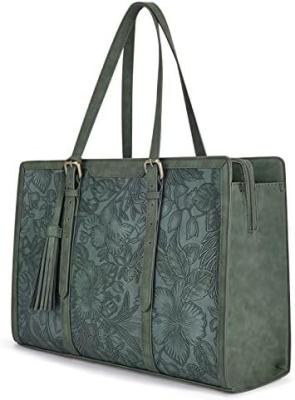 China 15.6 Inch PU Leather Work Tote Bag for Women 3 Layer Compartments Business Office Laptop Purse for sale