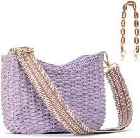 China Handwoven Straw Crossbody Bag for Women 9.8x3.1x7 Inch Summer Beach Shoulder Purse with Chain for sale