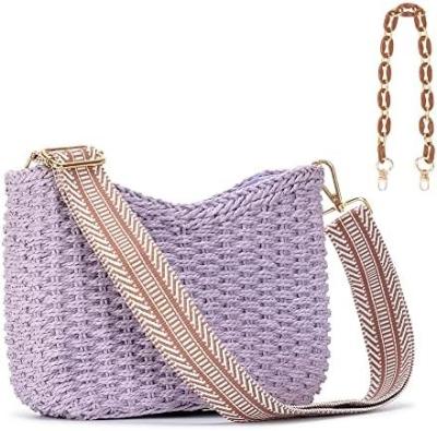 China Handwoven Straw Crossbody Bag for Women 9.8x3.1x7 Inch Summer Beach Shoulder Purse with Chain for sale