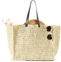 China Handmade Straw Tote Handbag for Women 14.5 Inch Large Summer Beach Woven Shoulder Purse for sale
