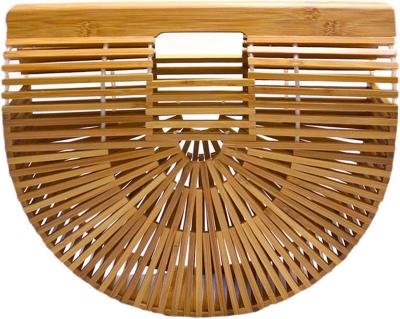 China Handmade Bamboo Tote Bag for Women Large Straw Beach Purse 12.5x10.5x4 Inches for sale