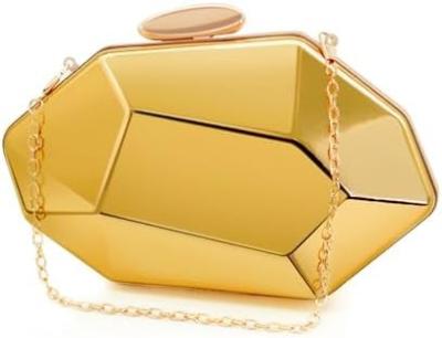 China Women Geometric Lattice Metal Evening Handbag Clutch Purse 8.3in with Detachable Chain for sale