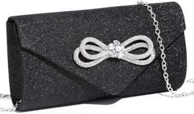 China Women Evening Handbag Shiny Crystal Bow Flap Clutch Purse 10.62x5x1.96 Inches Wedding Party Prom for sale