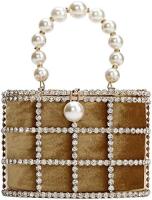 China Women Evening Clutch Purse with Pearl Diamonds 7x3.5x5.1 Inch Detachable Chain Shoulder Bag for sale