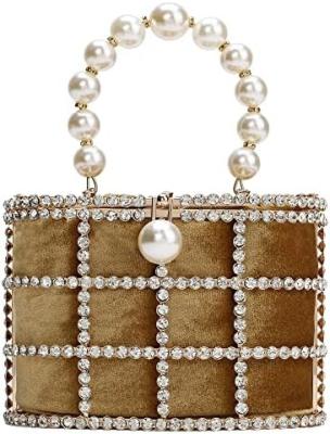 China Women Evening Clutch Purse with Pearl Diamonds 7x3.5x5.1 Inch Detachable Chain Shoulder Bag for sale