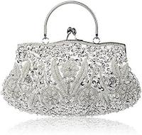 China TMORE Beaded Sequin Flower Evening Purse Large Clutch Bag 11.4x10.2 Inch Polyester for sale