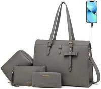 China KEYLI 4PC Women Leather Laptop Bag 15.6 Inch USB Charging Port Briefcase Tote for sale