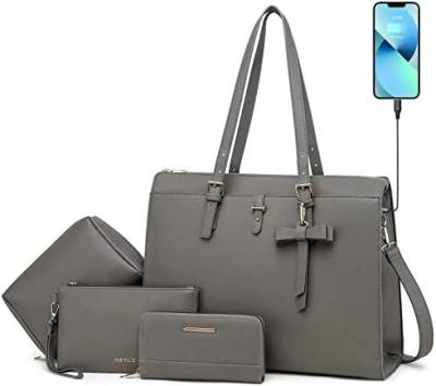 China KEYLI 4PC Women Leather Laptop Bag 15.6 Inch USB Charging Port Briefcase Tote for sale