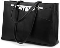 China Women's 15.6 Inch Waterproof Leather Laptop Tote Bag Business Office Briefcase Black for sale
