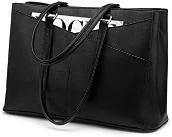 China Women's 15.6 Inch Waterproof Leather Laptop Tote Bag Business Office Briefcase Black for sale