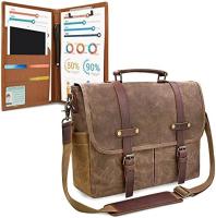 China Vintage Genuine Leather Waxed Canvas Messenger Bag 15.6 Inch Waterproof Laptop Briefcase for sale