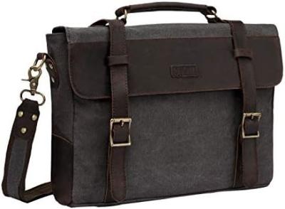 China Vintage Canvas Leather Messenger Bag 16.5x3.5x12.2 Inch Laptop Satchel Shoulder Business Briefcase for sale
