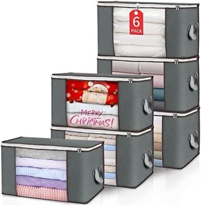China 90L Foldable Clothes Storage Bins 6 Pack Large Closet Organizers with Reinforced Handles for sale