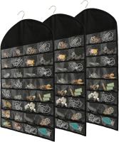 China Foraineam 3 Pack Hanging Jewelry Organizer 32 Pockets 18 Hook and Loop Necklace Holder Earring Bracelet Ring Display for sale