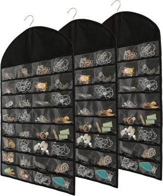China Foraineam 3 Pack Hanging Jewelry Organizer 32 Pockets 18 Hook and Loop Necklace Holder Earring Bracelet Ring Display for sale
