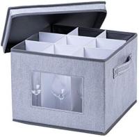 China VENO 2 Pack Wine Glass Storage Box with Lid Handles 33x33x25.5cm Glassware Organizer for Moving Transport for sale