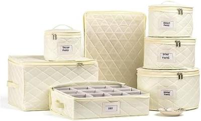China 7 Piece Quilted China Storage Container Set with 48 Felt Inners 5mm Thick for sale