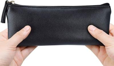 China PU Leather Pencil Case 7.3x3.2 Inch Black Pen Pouch Zipper Pencil Bag for Pens Markers Makeup for sale