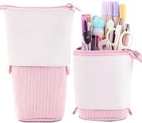China Telescopic Pencil Bag PU Corduroy Stand-up Retractable Pen Case 7.28x4.92x3.35 Inch Stationery Organizer for sale