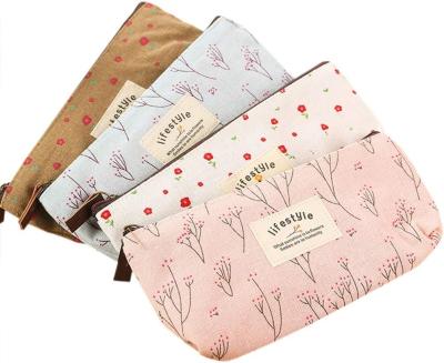 China Canvas Pencil Case Set 4 Pcs Floral Flower Zipper Pen Bag 20cm x 10.5cm for sale