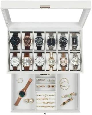 China GUKA 12 Slot Watch Box Leather Display Organizer with Glass Lid for Men Women for sale