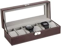 China NEX 6 Slots Watch Box Organizer for Men Black PU Leather Display Case 11.82x4.33x3.25 Inch for sale