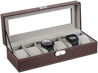China NEX 6 Slots Watch Box Organizer for Men Black PU Leather Display Case 11.82x4.33x3.25 Inch for sale