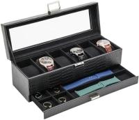 China ProCase 6 Slot Watch Box Organizer with Drawer for Men, 12.8x4.3x4.3 Inch Glass Top Display Case for sale