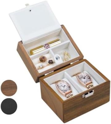 China Solid Walnut Wood Watch Box 2 Slot Travel Case for Men Women Jewelry Organizer Portable 5.12x4x3.94in for sale