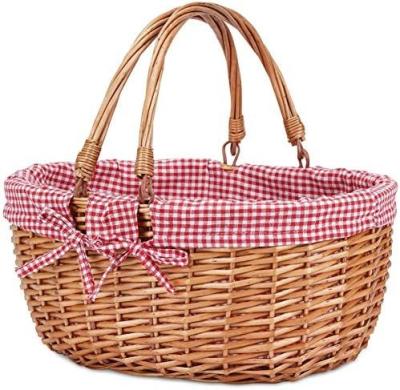 China Natural Willow Wicker Picnic Basket 12.9x9.6x7.8 Inch with Double Folding Handles for sale