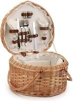 China Woven Wicker Picnic Basket for 2 Heart Shaped Willow Hamper Backpack with Handle 15.7x14x8.7in for sale